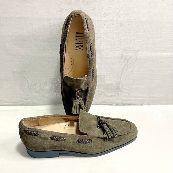 JD FISK | Shoes | Jd Fisk Olive Green Suede Tassel Loafers With Braided ...
